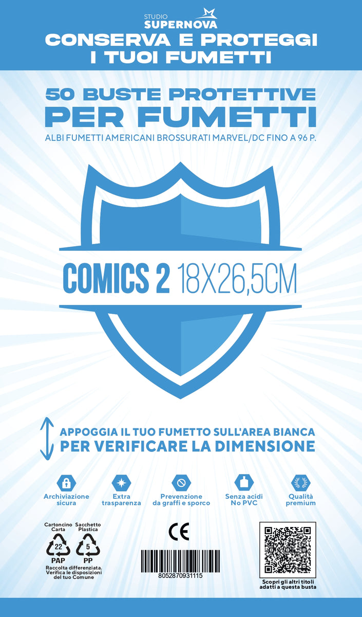 50 BUSTE PROTETTIVE COMICS 2 (18 x 26,5 cm) – Studio Supernova
